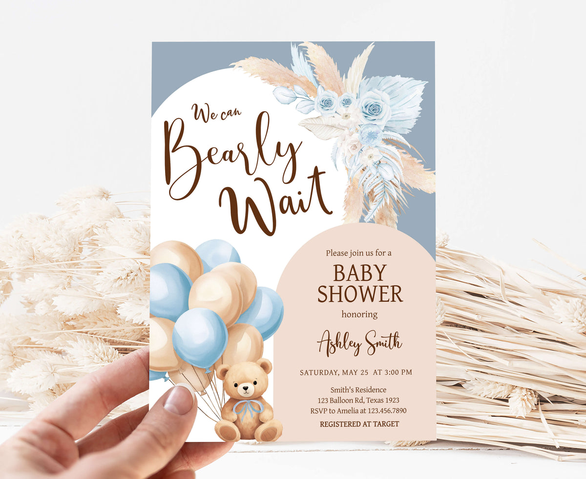 Blue Bear Balloon Baby Shower Invitation Template – Cuddle Palette