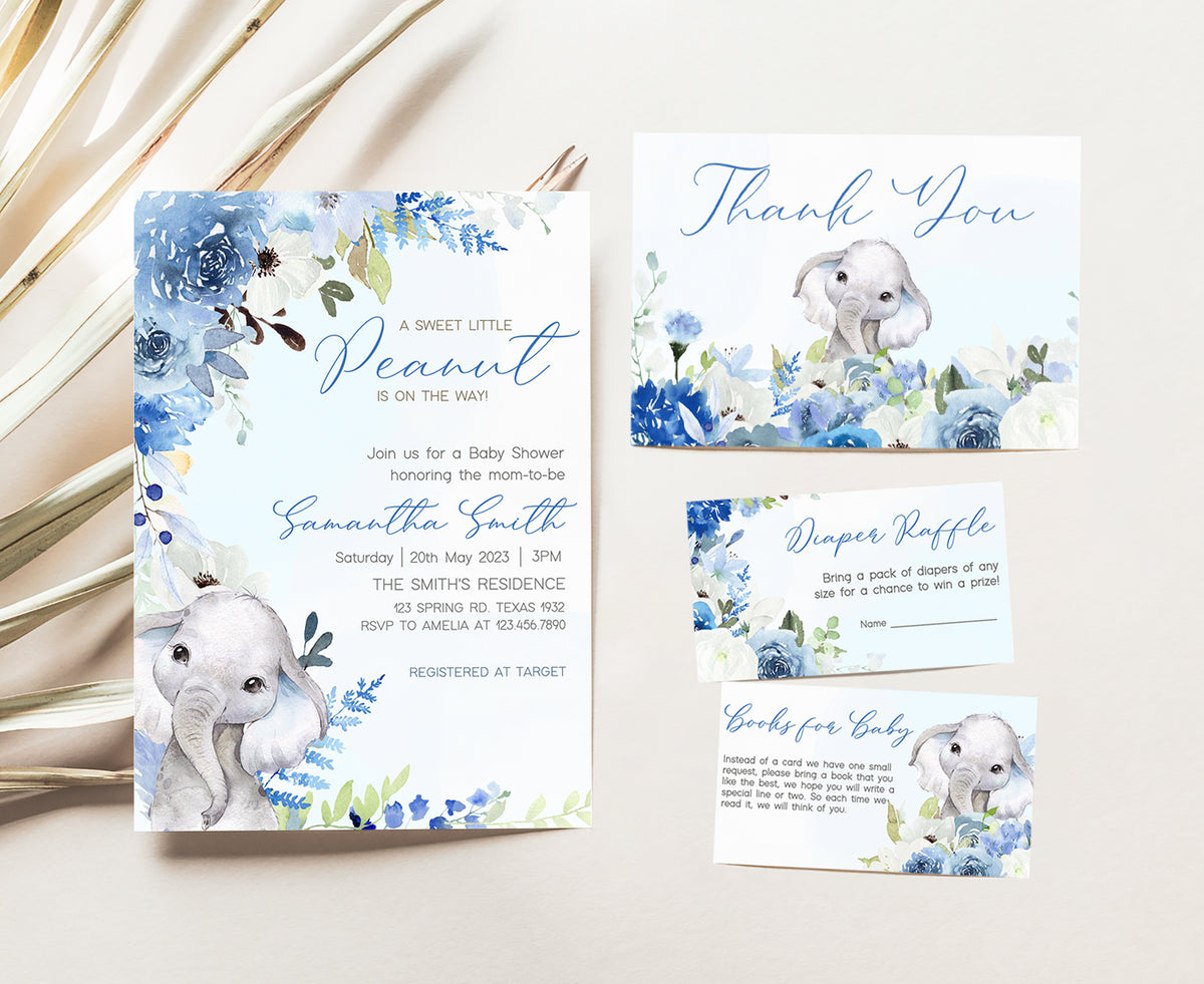 Editable Boy Elephant Baby Shower Invitation Set – Cuddle Palette