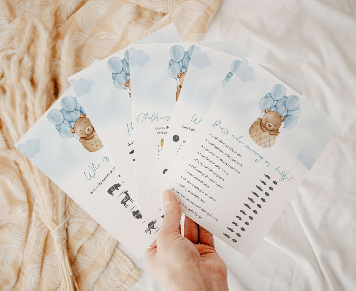 Printable Baby Shower Games Blue Hot Air Balloon – Cuddle Palette