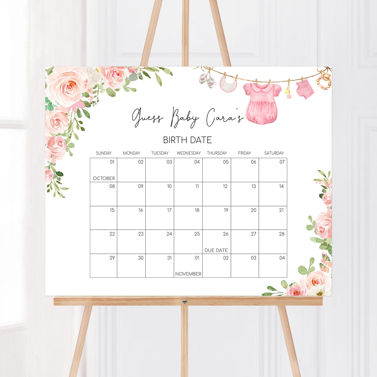 Editable Girl Baby Clothes Baby Shower Due Date Calendar – Cuddle Palette