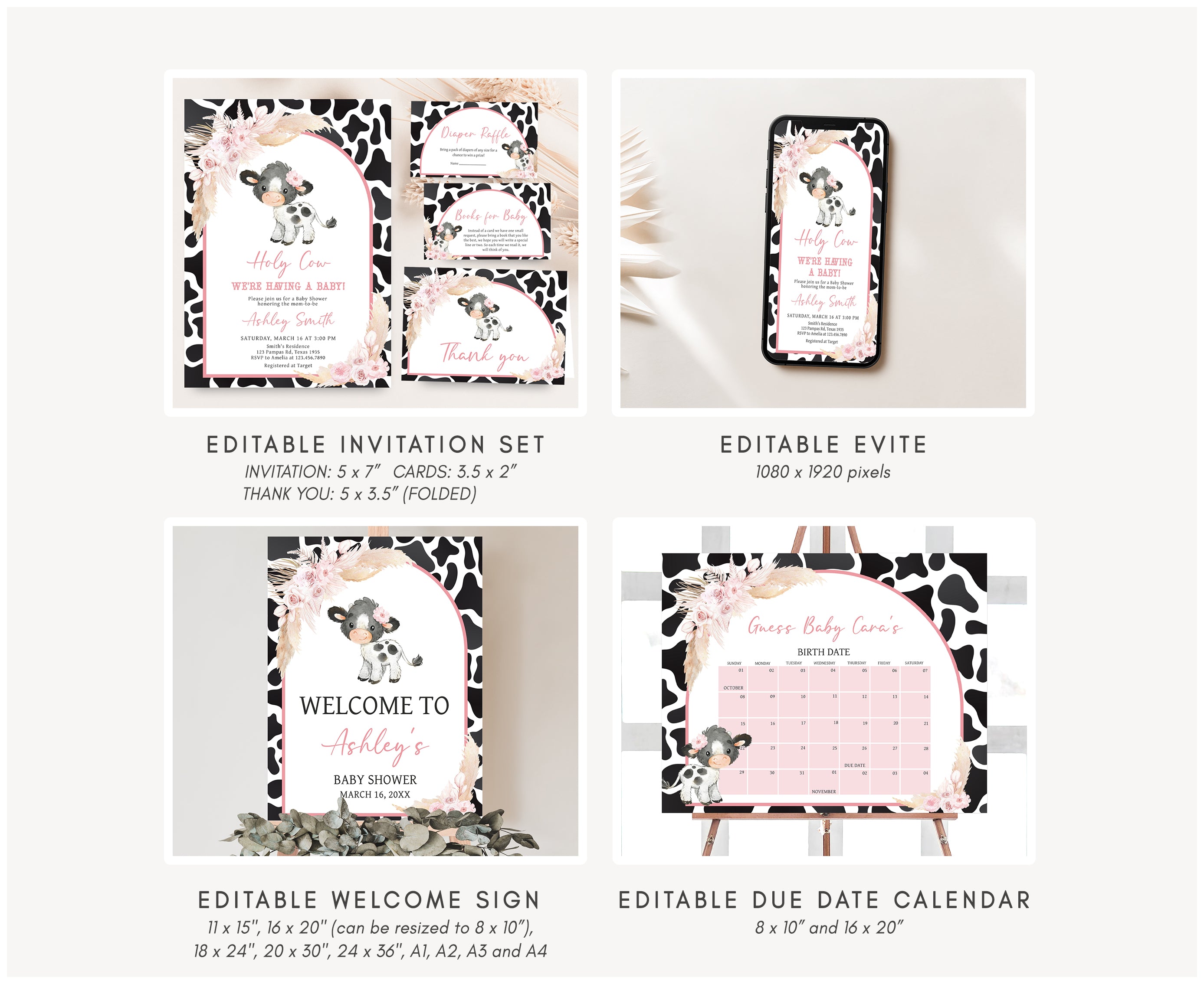 Editable Cow Baby Shower Bundle – Cuddle Palette