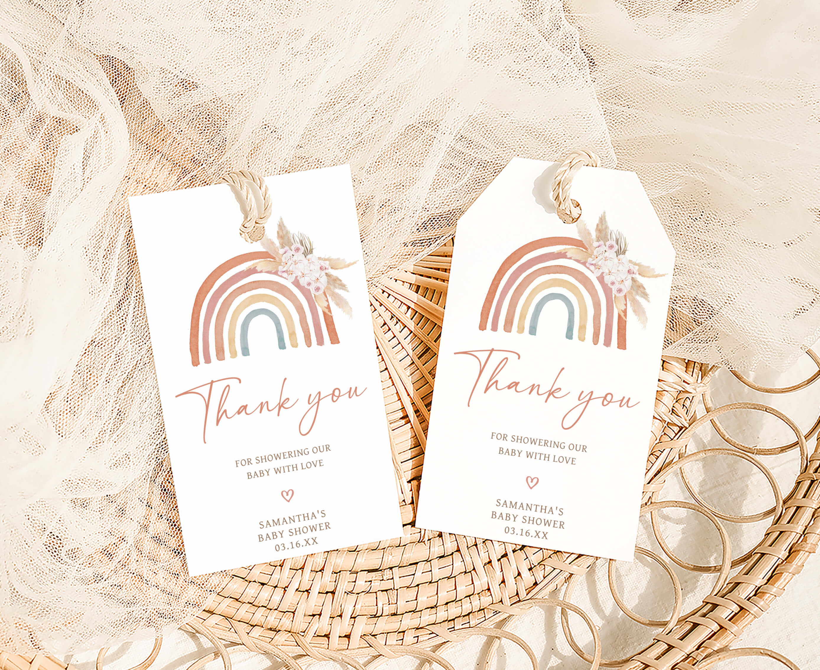 Editable Boho Rainbow Baby Shower Favor Tag – Cuddle Palette