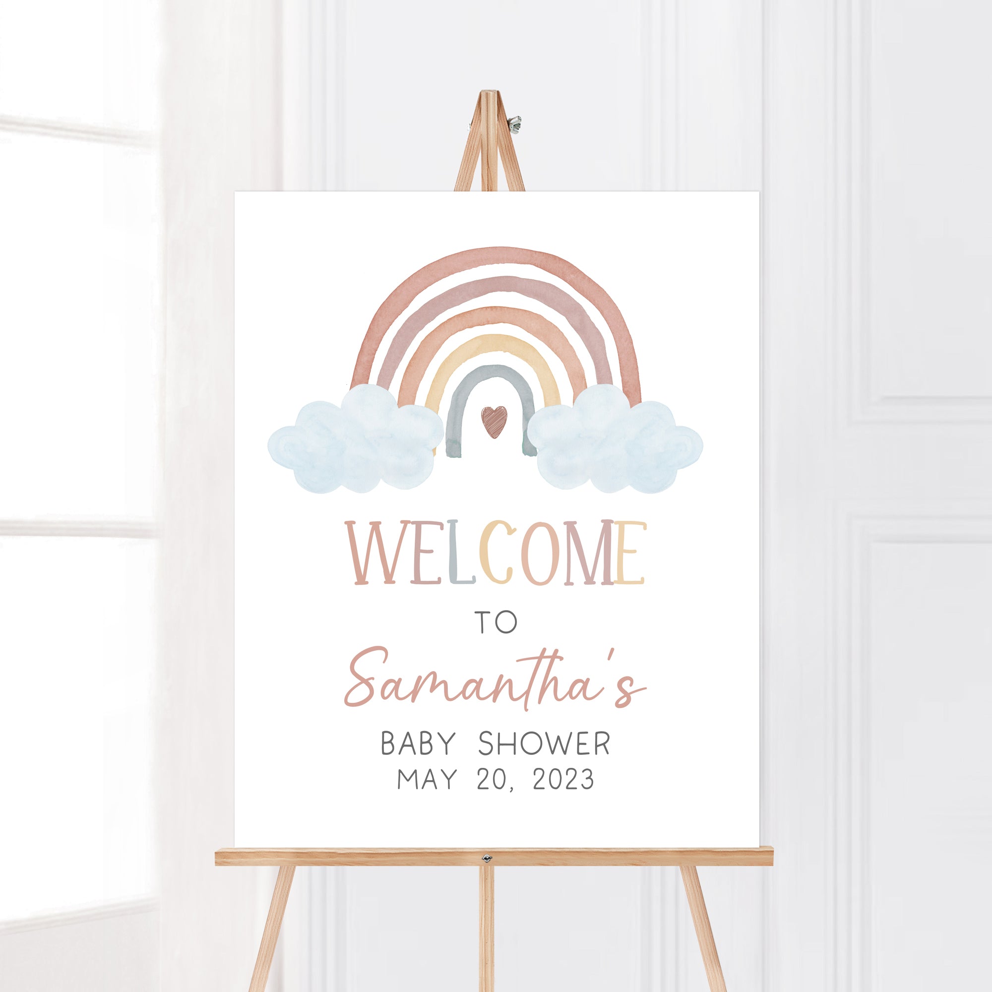 Editable Pastel Rainbow Baby Shower Welcome Sign – Cuddle Palette
