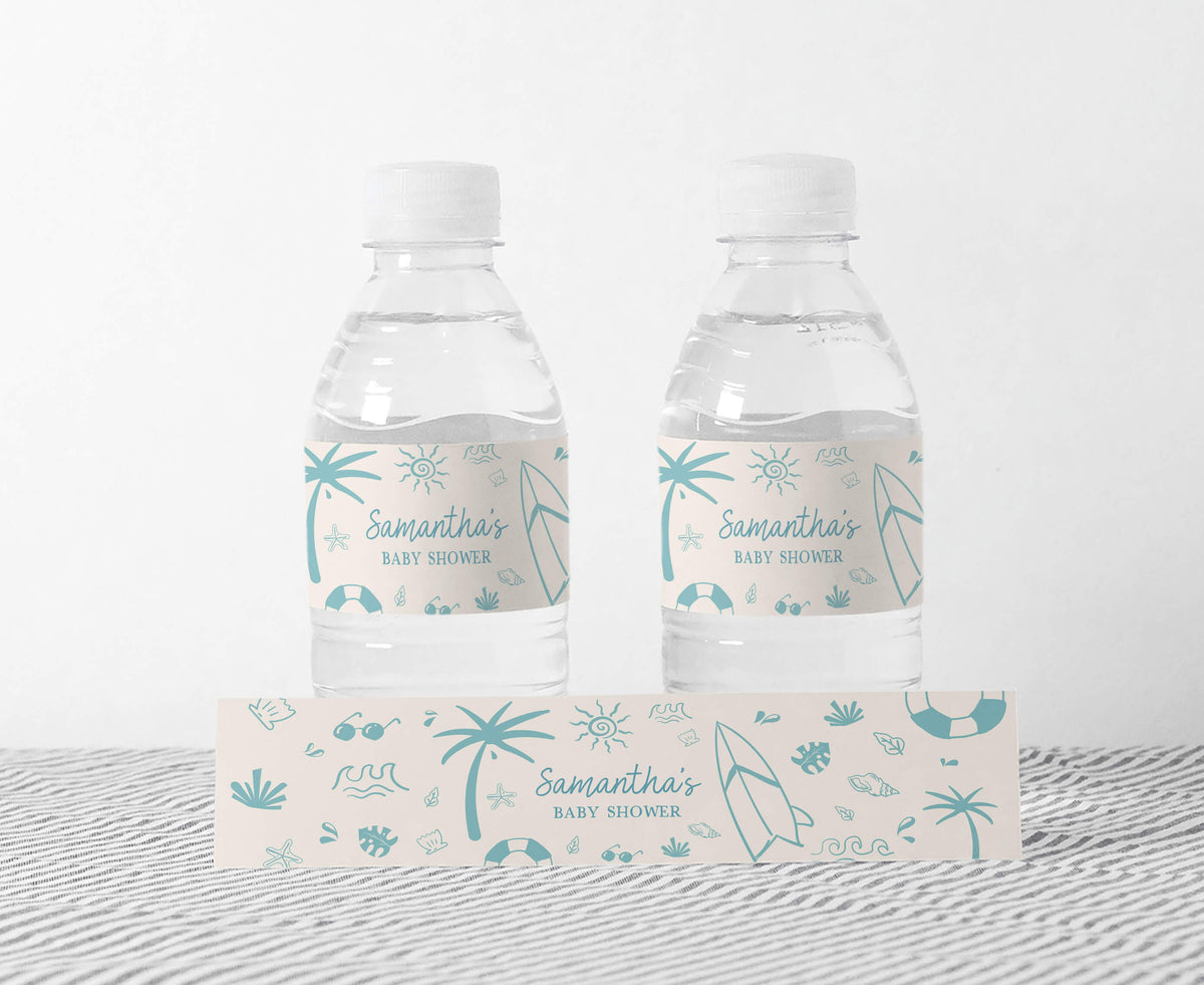 Editable Coastal Beach Baby Shower Bottle Label – Cuddle Palette