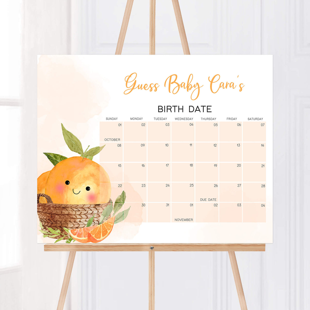 Editable Spring Summer Citrus Baby Shower Due Date Calendar – Cuddle ...