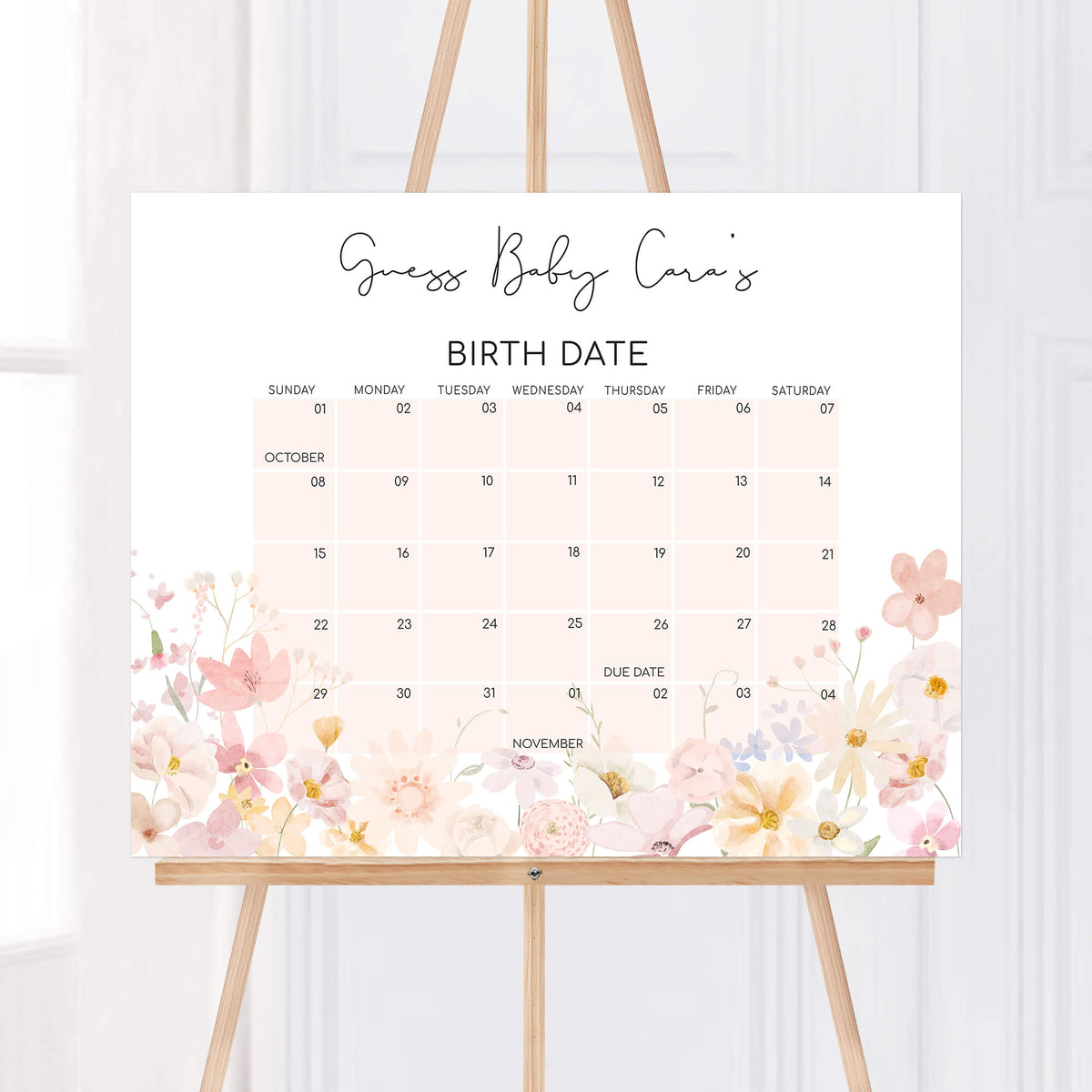 Editable Little Wildflower Baby Shower Due Date Calendar – Cuddle Palette
