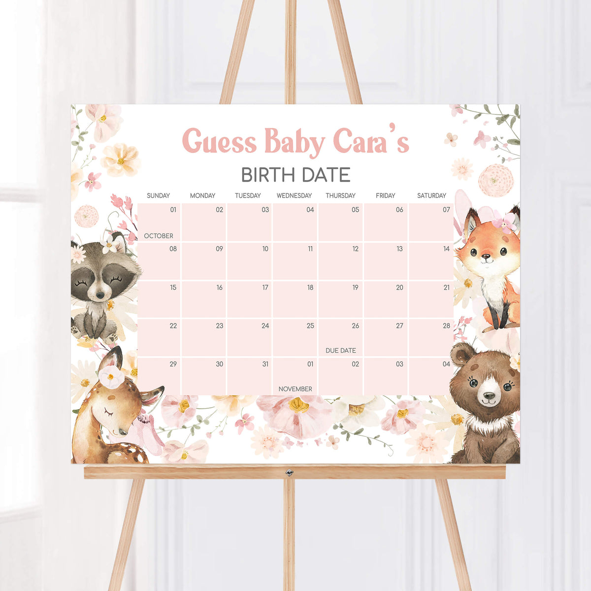 Editable Spring Woodland Baby Shower Due Date Calendar – Cuddle Palette