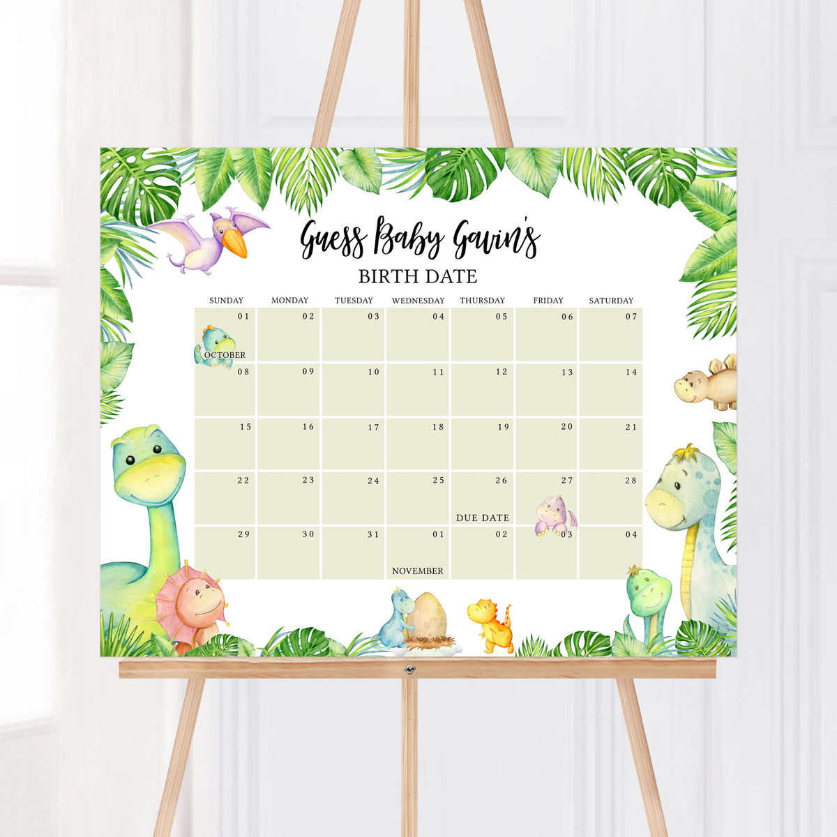 Due Date Calendar Game Printable for Cute Dinosaur Baby Shower – Cuddle ...