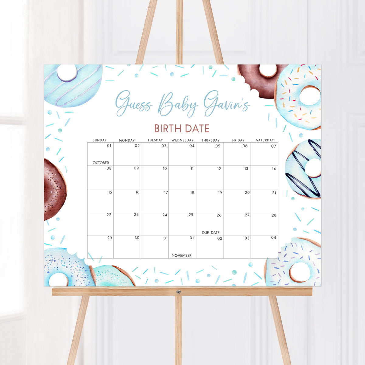 Editable Donuts and Diapers Baby Shower Due Date Calendar – Cuddle Palette