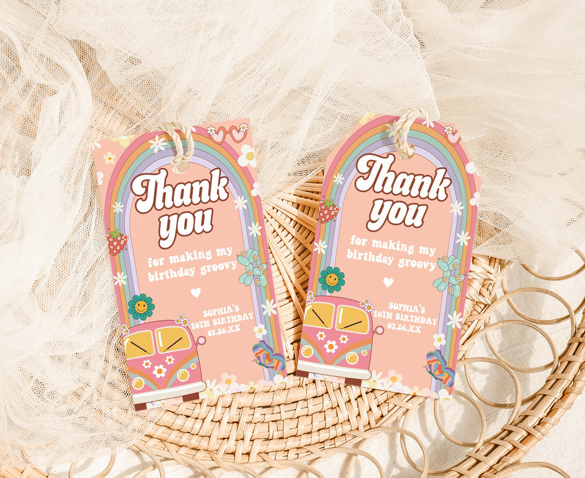 Editable Retro Rainbow Birthday Party Favor Tag – Cuddle Palette