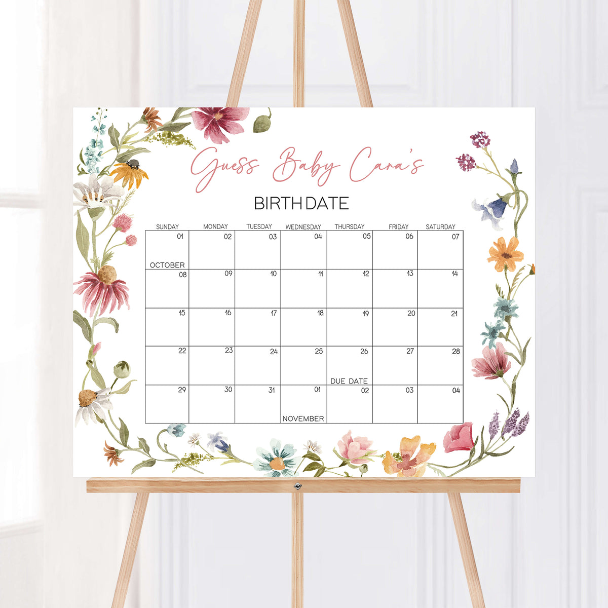 Printable Baby Shower Due Date Calendar Game Spring Wildflower – Cuddle ...