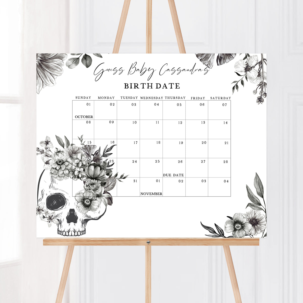 Editable Gothic Baby Shower Due Date Calendar – Cuddle Palette
