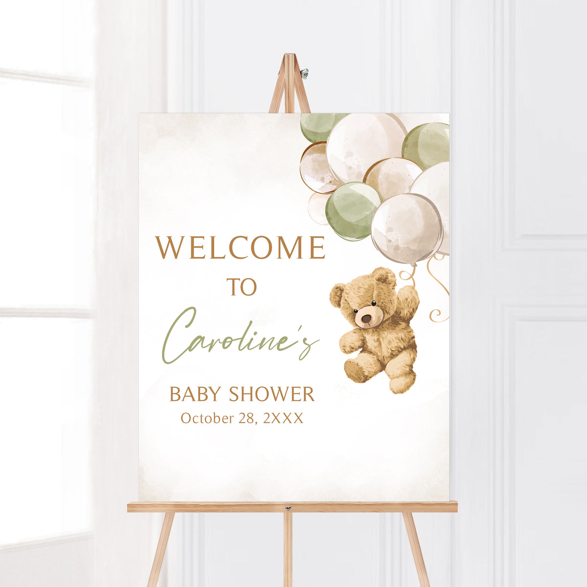 Green Bear Welcome Poster Editable Template – Cuddle Palette