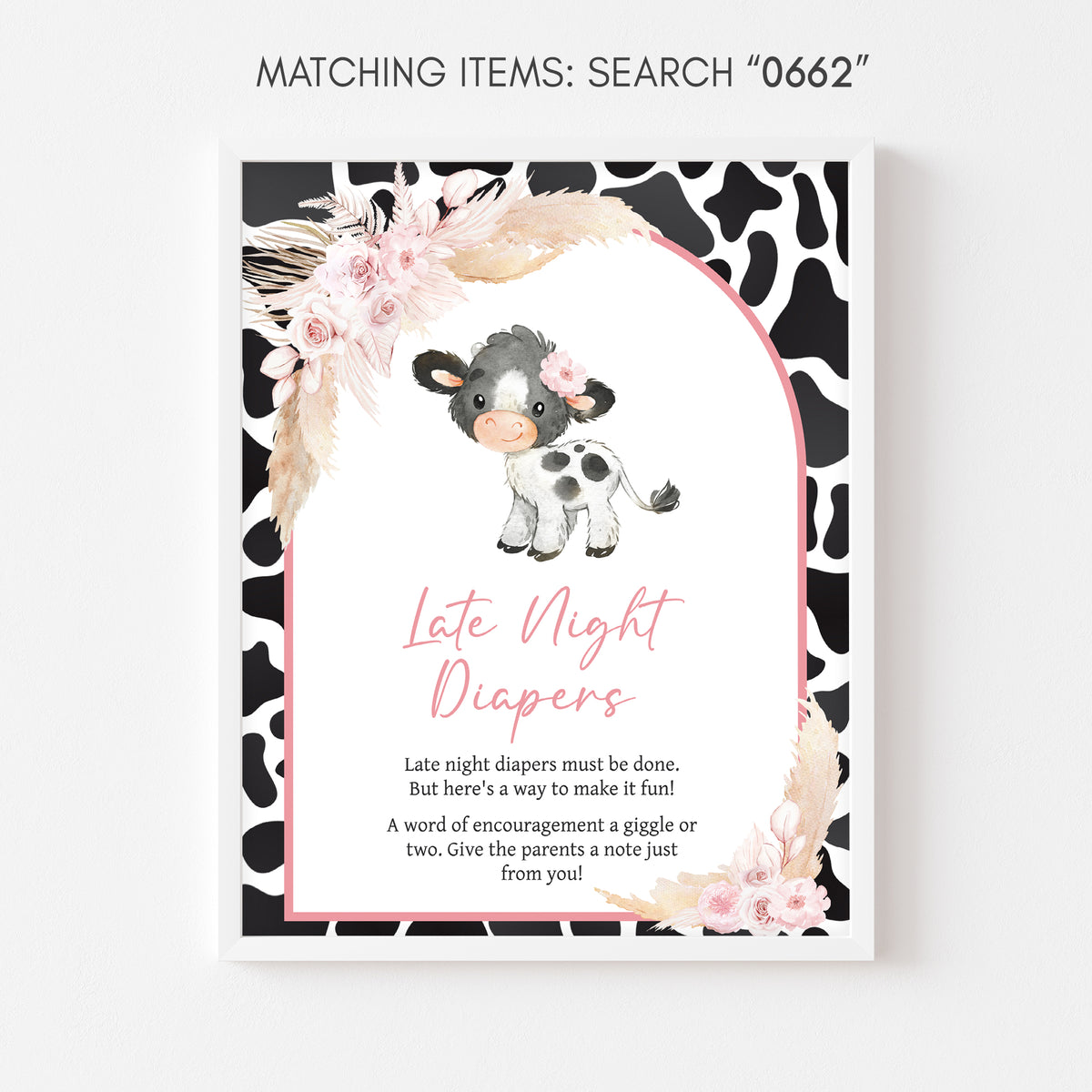 Cow Baby Shower Late Night Diapers Sign – Cuddle Palette