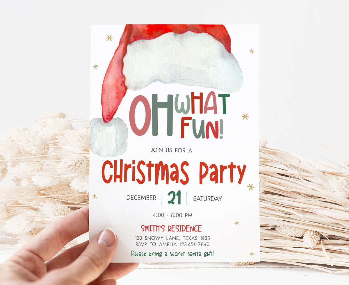 Editable Santa Hat Oh What Fun Christmas Party Invitation – Cuddle Palette