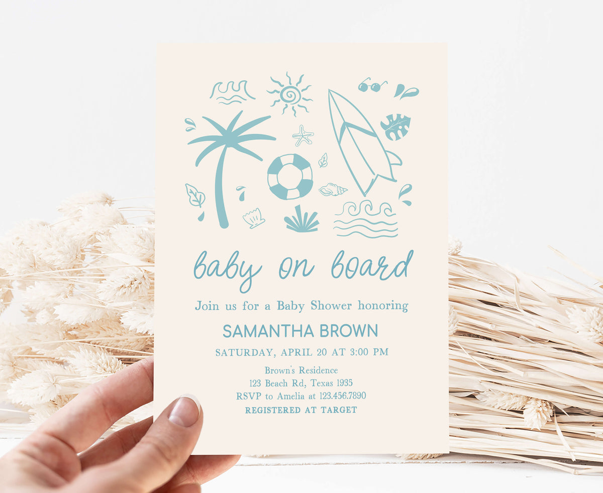 Editable Coastal Beach Baby Shower Invitation – Cuddle Palette