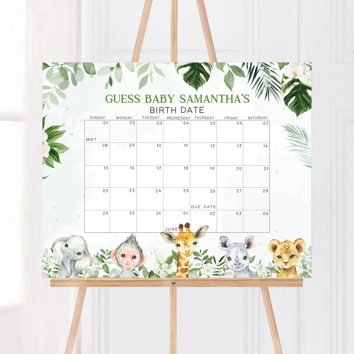 Editable Safari Oh Baby Baby Shower Due Date Calendar – Cuddle Palette