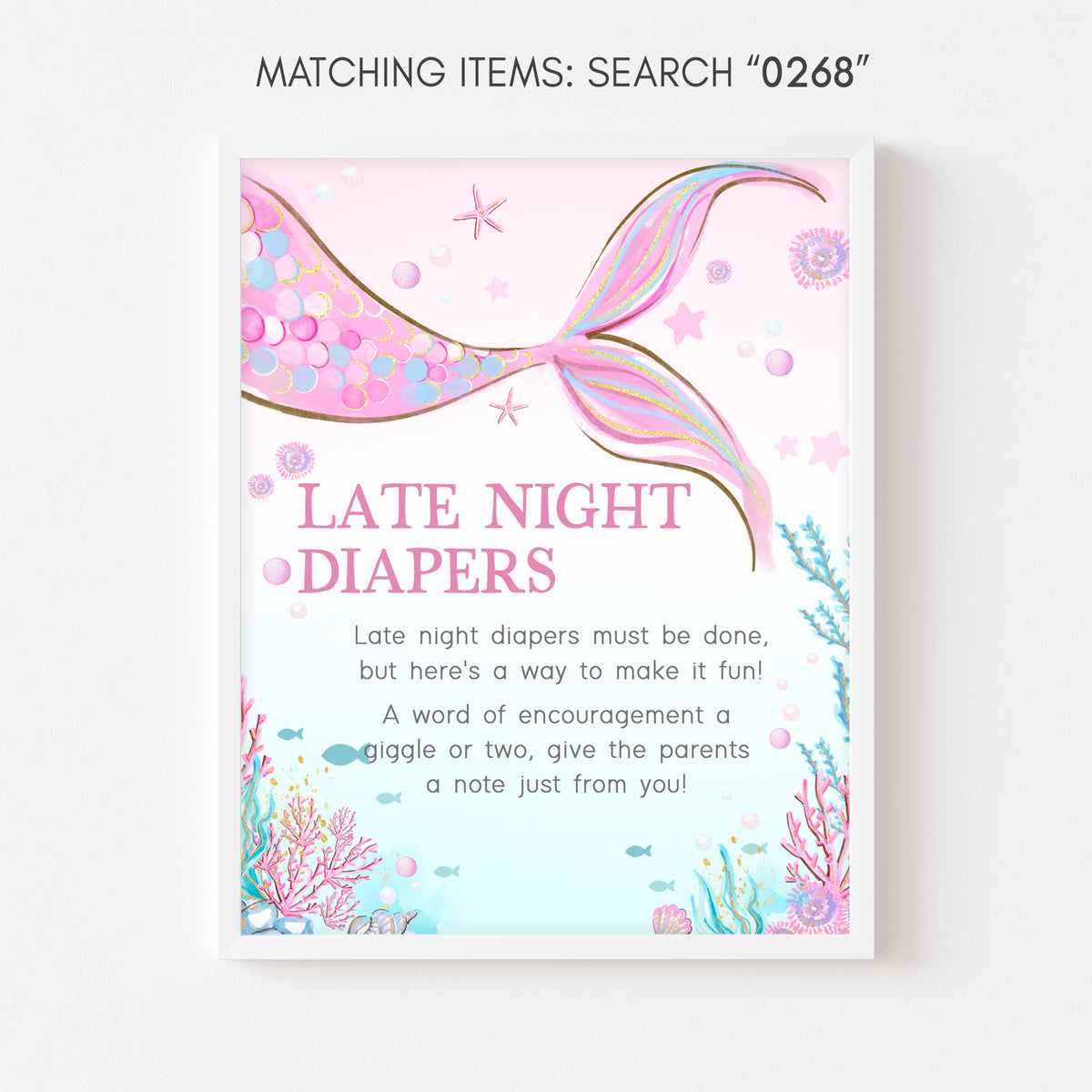 Little Mermaid Baby Shower Late Night Diapers Sign – Cuddle Palette