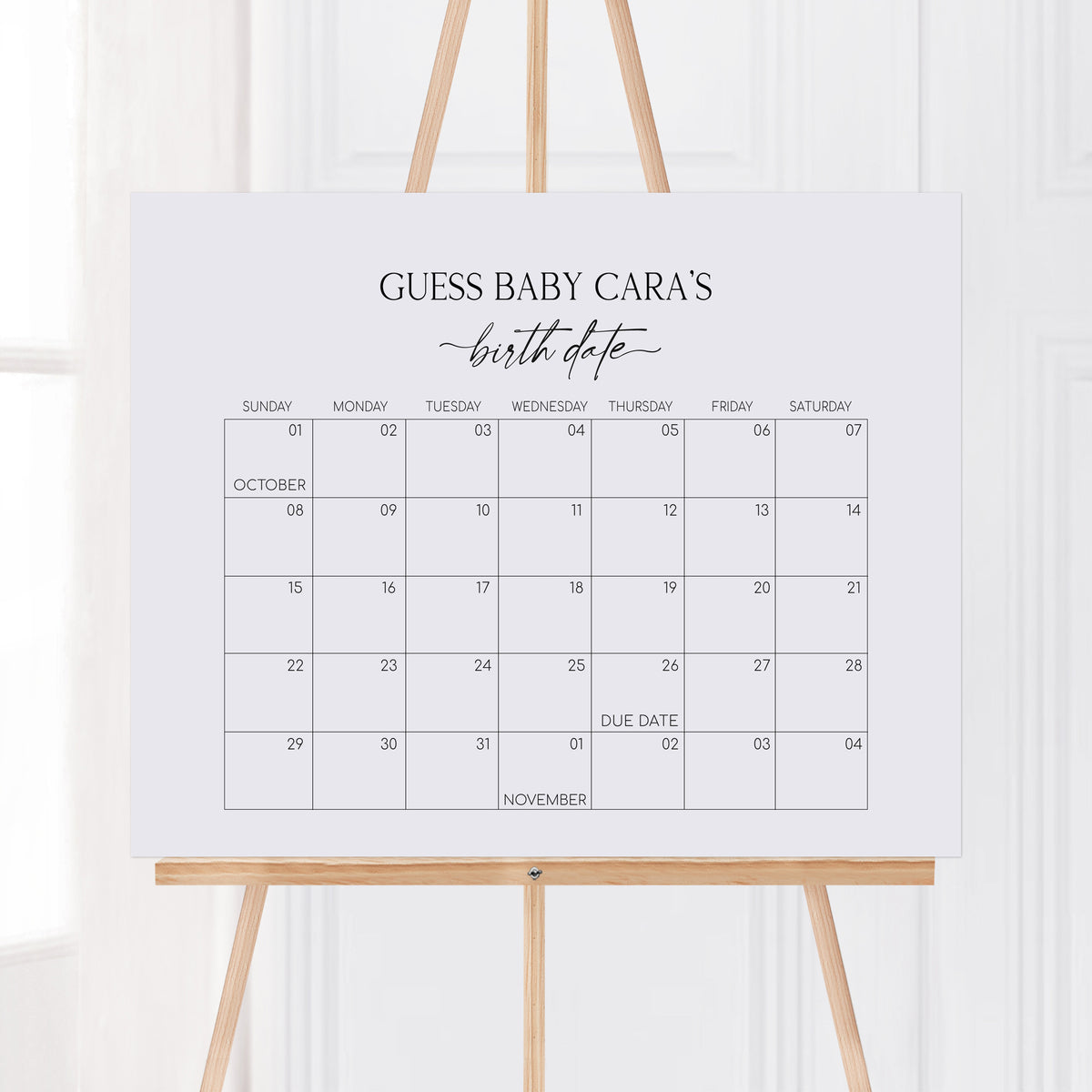 Editable Minimalist Baby Shower Due Date Calendar – Cuddle Palette