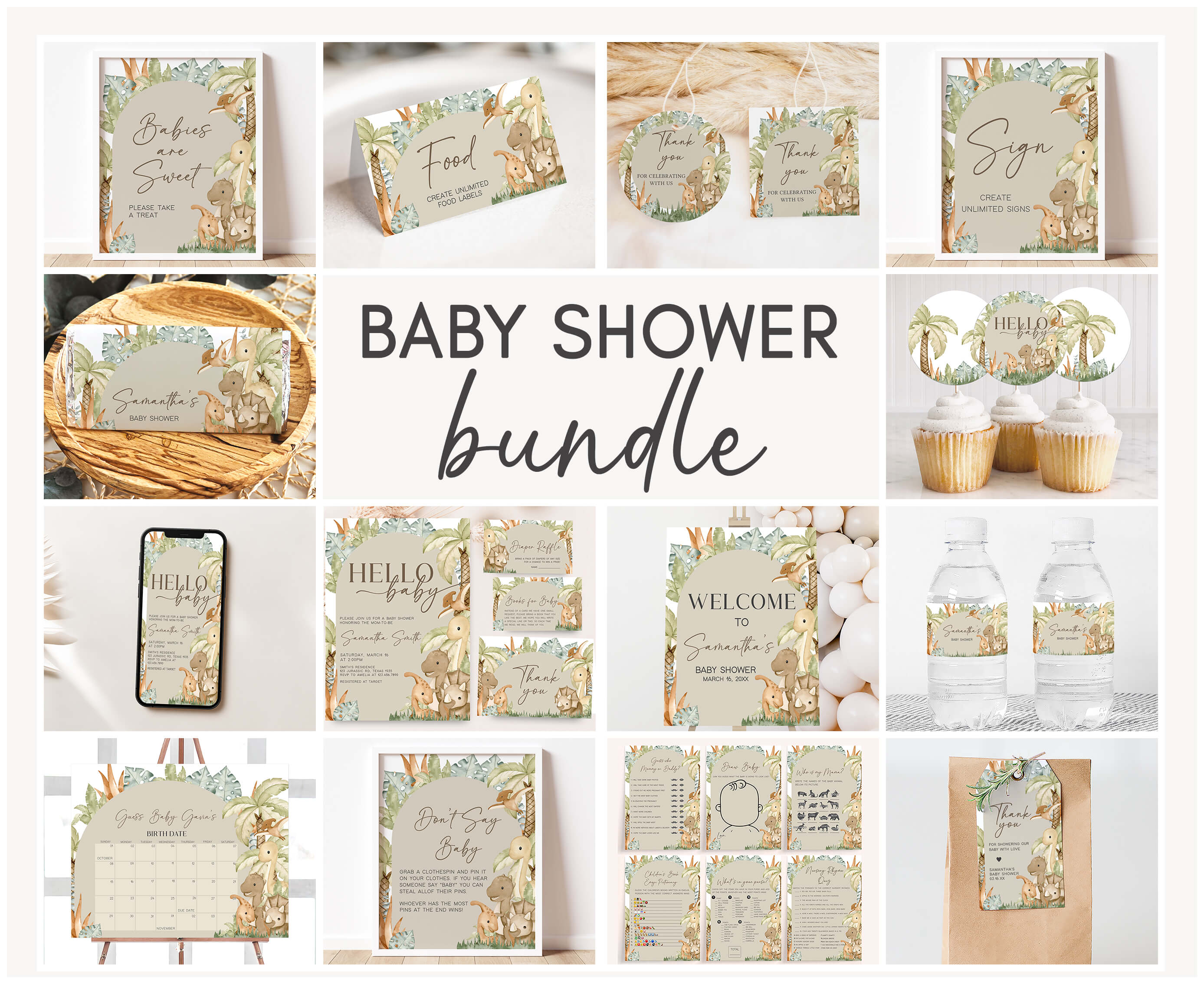 Editable Dinosaur Safari Baby Shower Bundle – Cuddle Palette