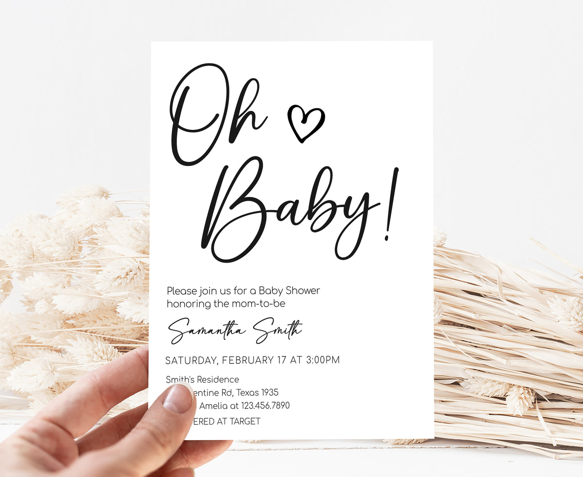 Editable Minimalist Oh Baby Shower Invitation – Cuddle Palette