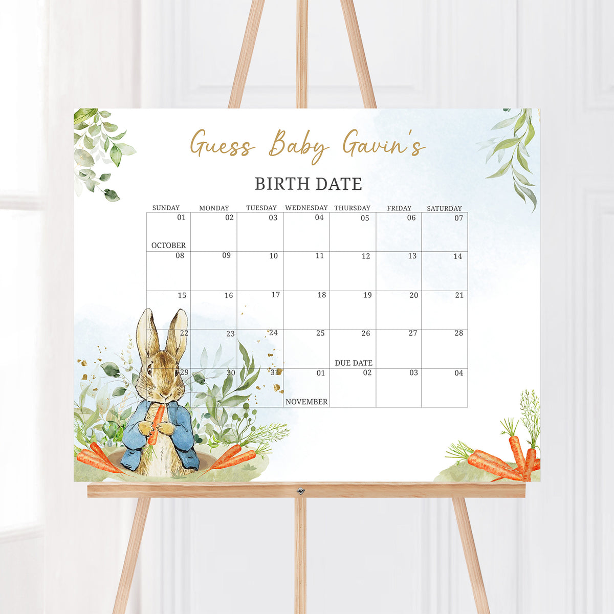 Editable Blue Peter Rabbit Baby Shower Due Date Calendar – Cuddle Palette