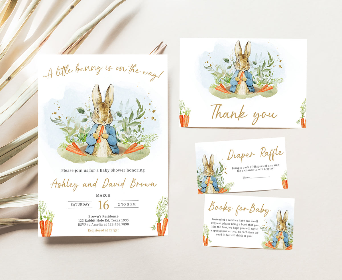 Editable Blue Peter Rabbit Baby Shower Invitation Set – Cuddle Palette