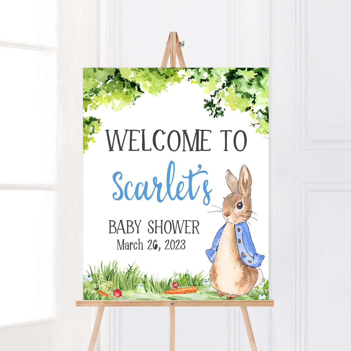 Editable Peter Rabbit Baby Shower Welcome Sign – Cuddle Palette
