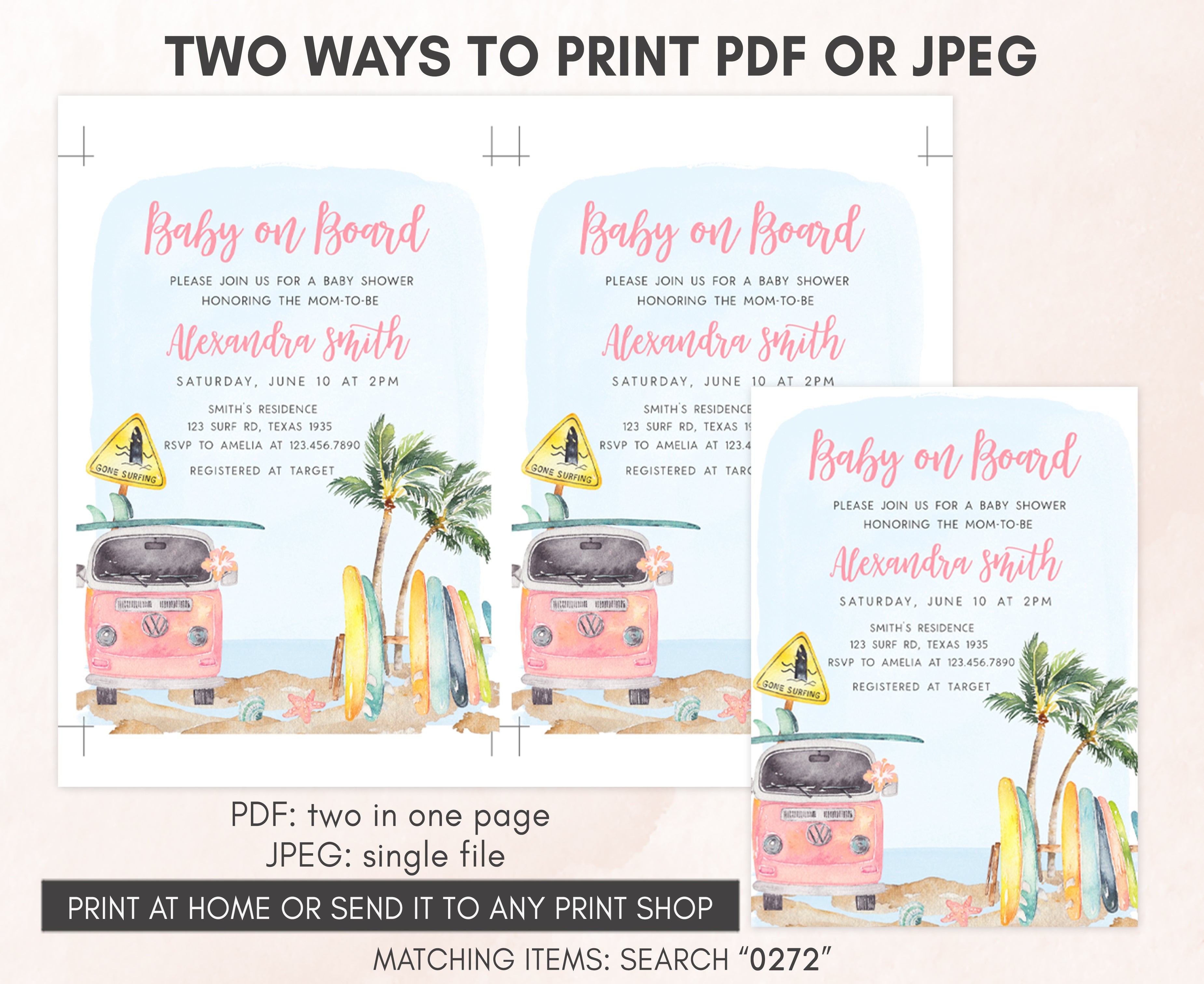 Editable Girl Baby on Board Baby Shower Invitation – Cuddle Palette