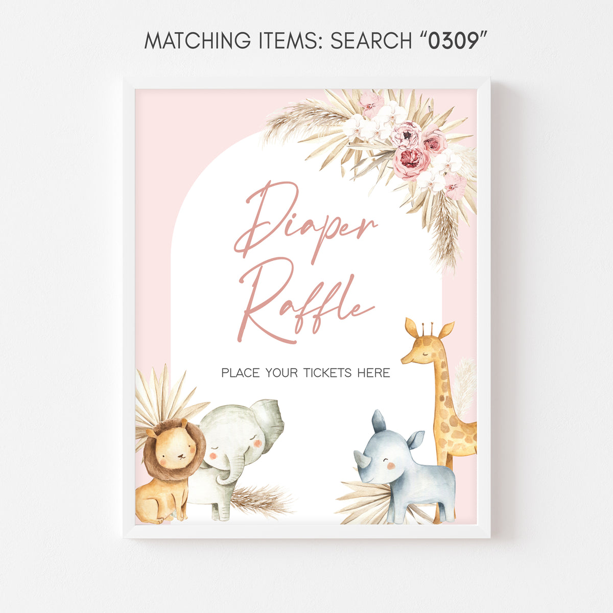 Pink Safari Diaper Raffle Table Sign Printable with Boho Jungle ...