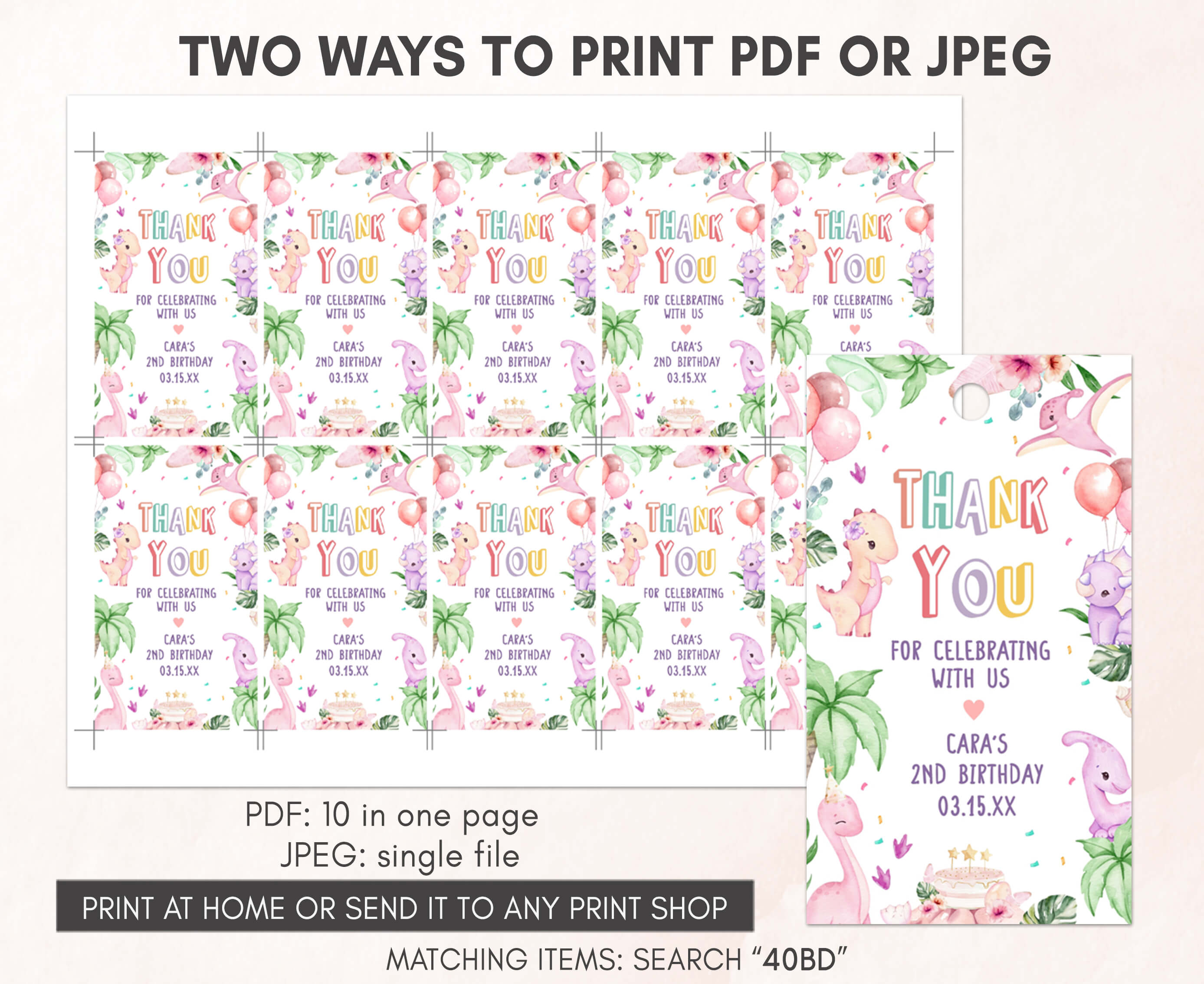 Editable Girl Dinosaur Birthday Party Favor Tag – Cuddle Palette