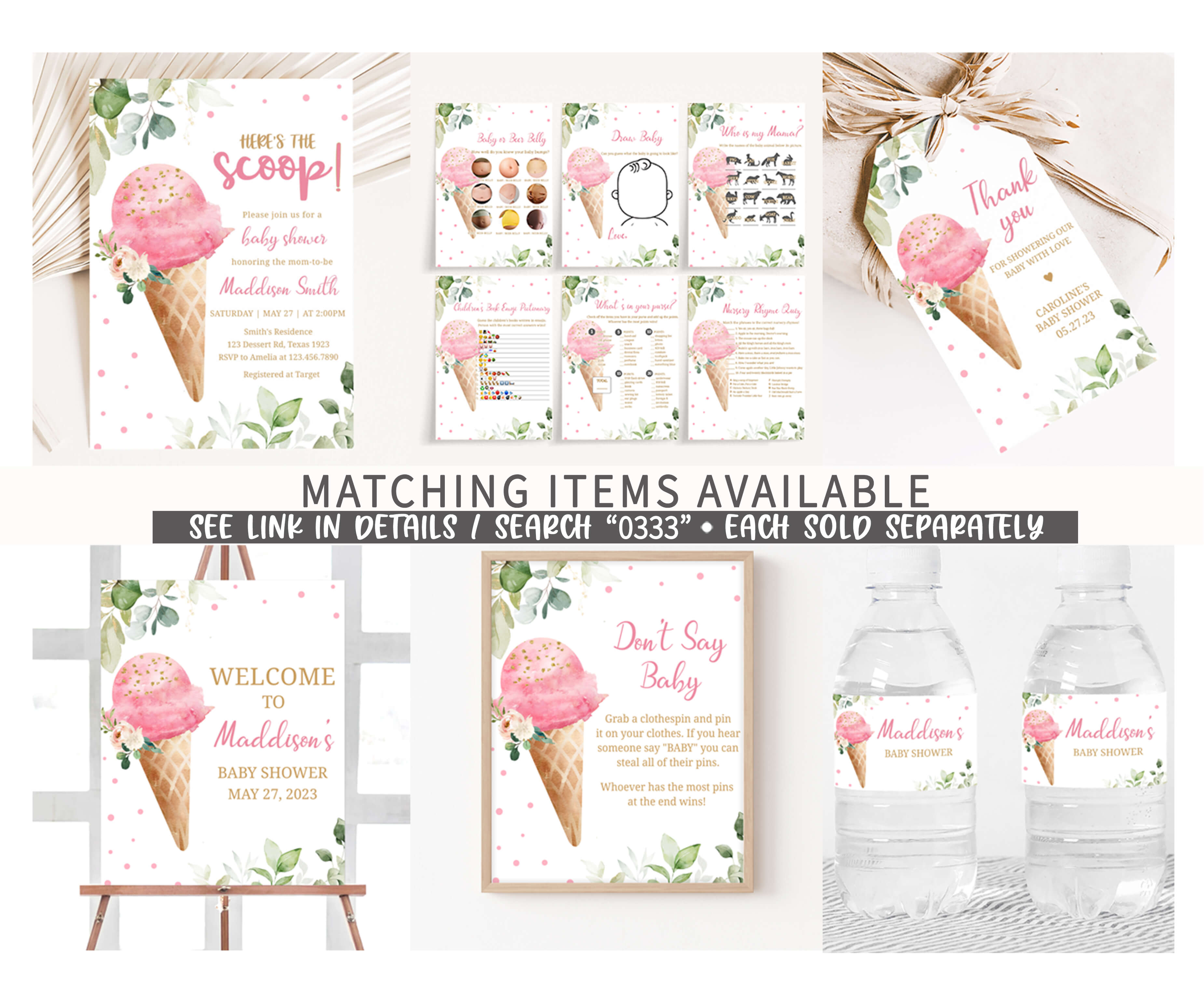 Editable Here’s the Scoop Baby Shower Games Bundle – Cuddle Palette