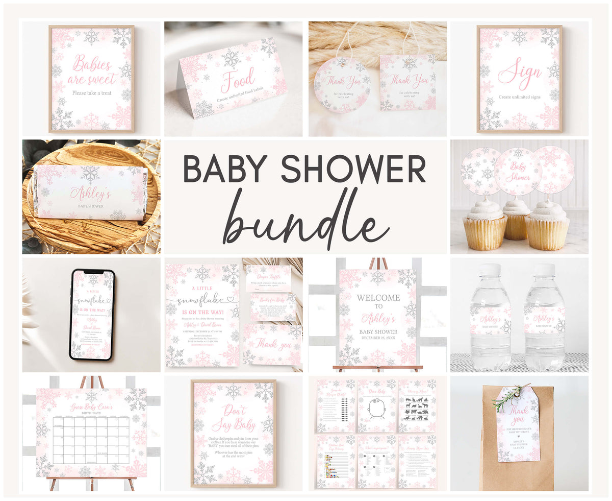 Editable Pink Snowflake Baby Shower Bundle – Cuddle Palette