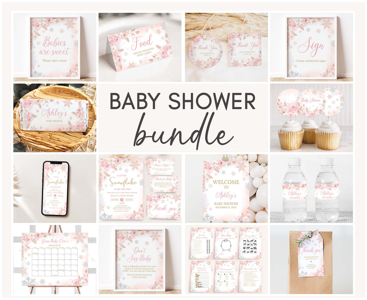 Editable Pink A Little Snowflake Baby Shower Bundle – Cuddle Palette
