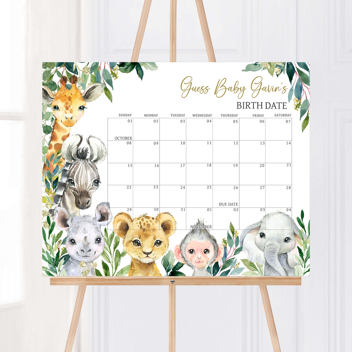 Editable A Little Wild One Baby Shower Due Date Calendar – Cuddle Palette
