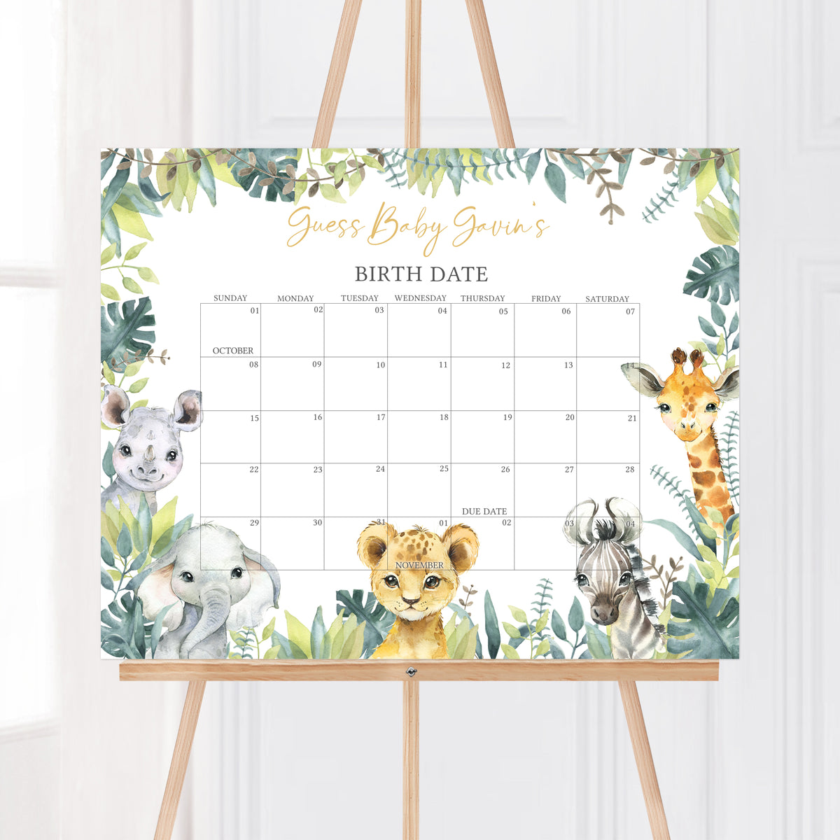 Editable Safari Baby Shower Due Date Calendar – Cuddle Palette