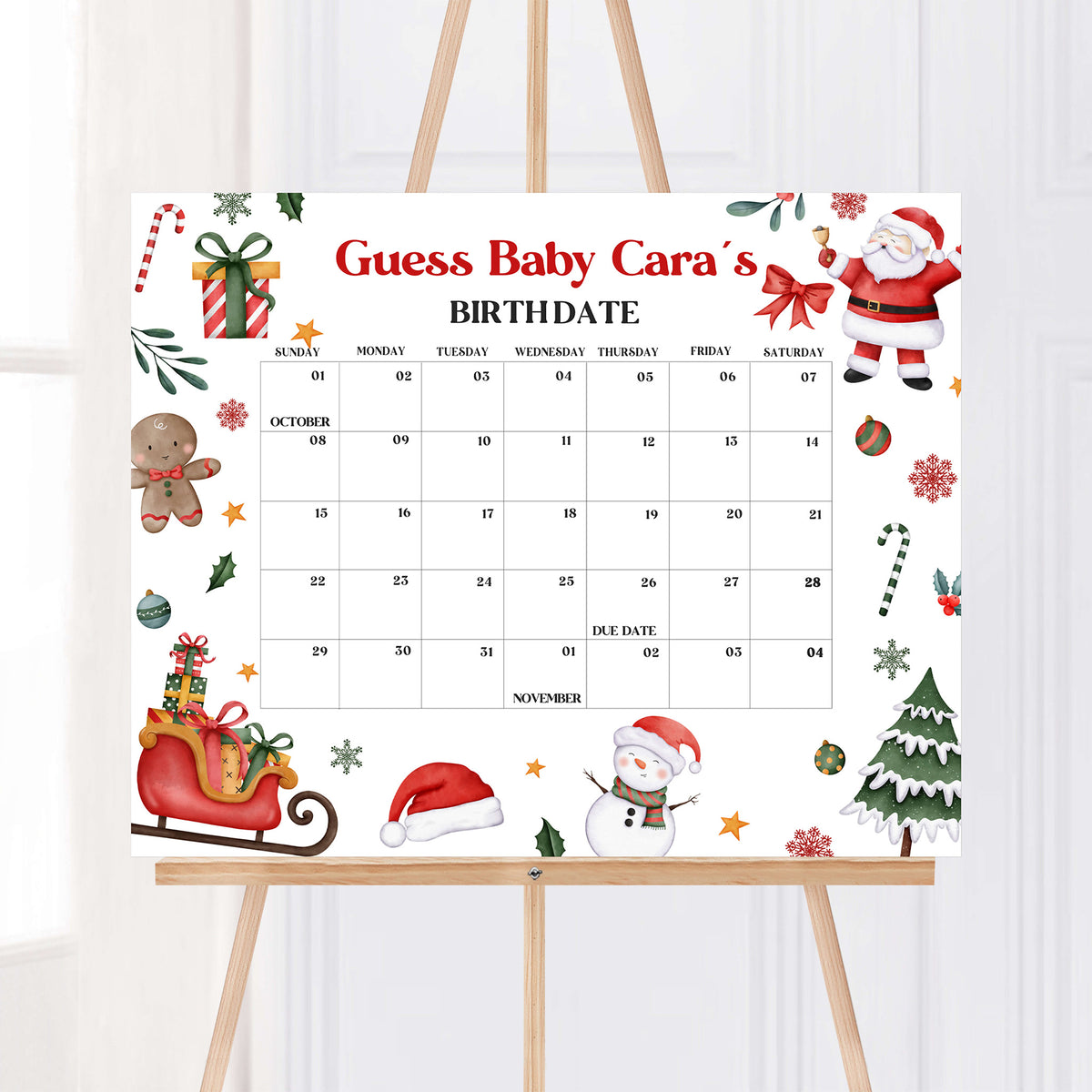 Editable Santa Baby Baby Shower Due Date Calendar – Cuddle Palette