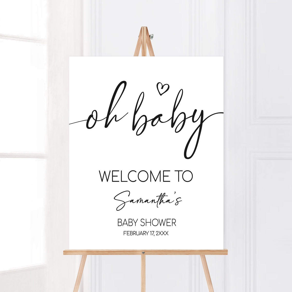 Editable Minimalist Oh Baby Shower Welcome Sign – Cuddle Palette