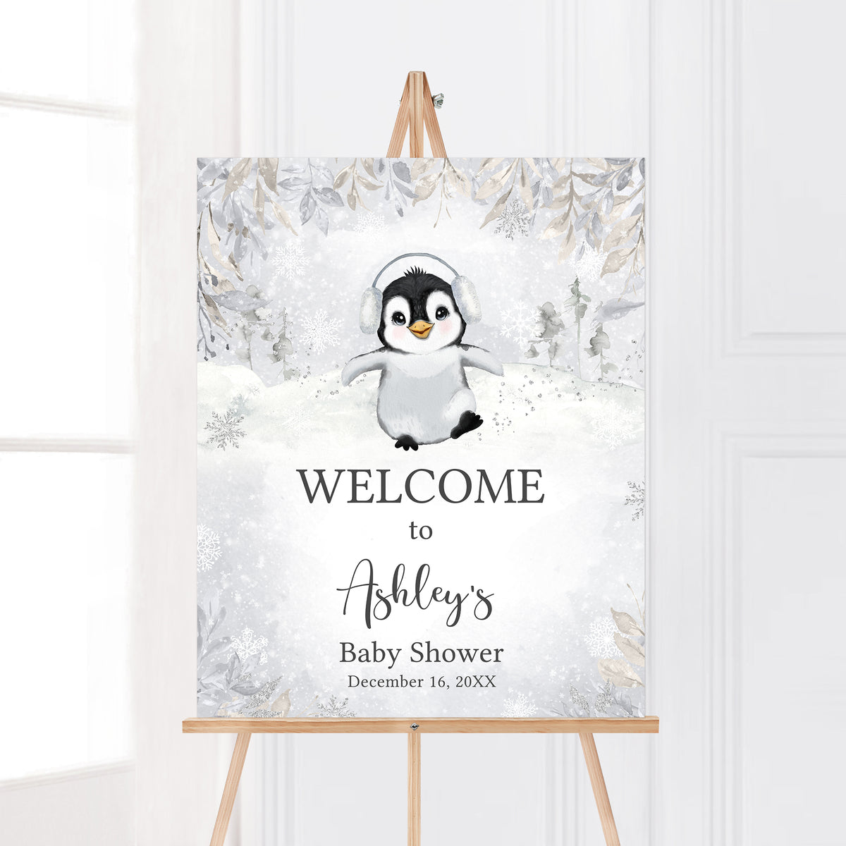Editable Winter Penguin Baby Shower Welcome Sign – Cuddle Palette