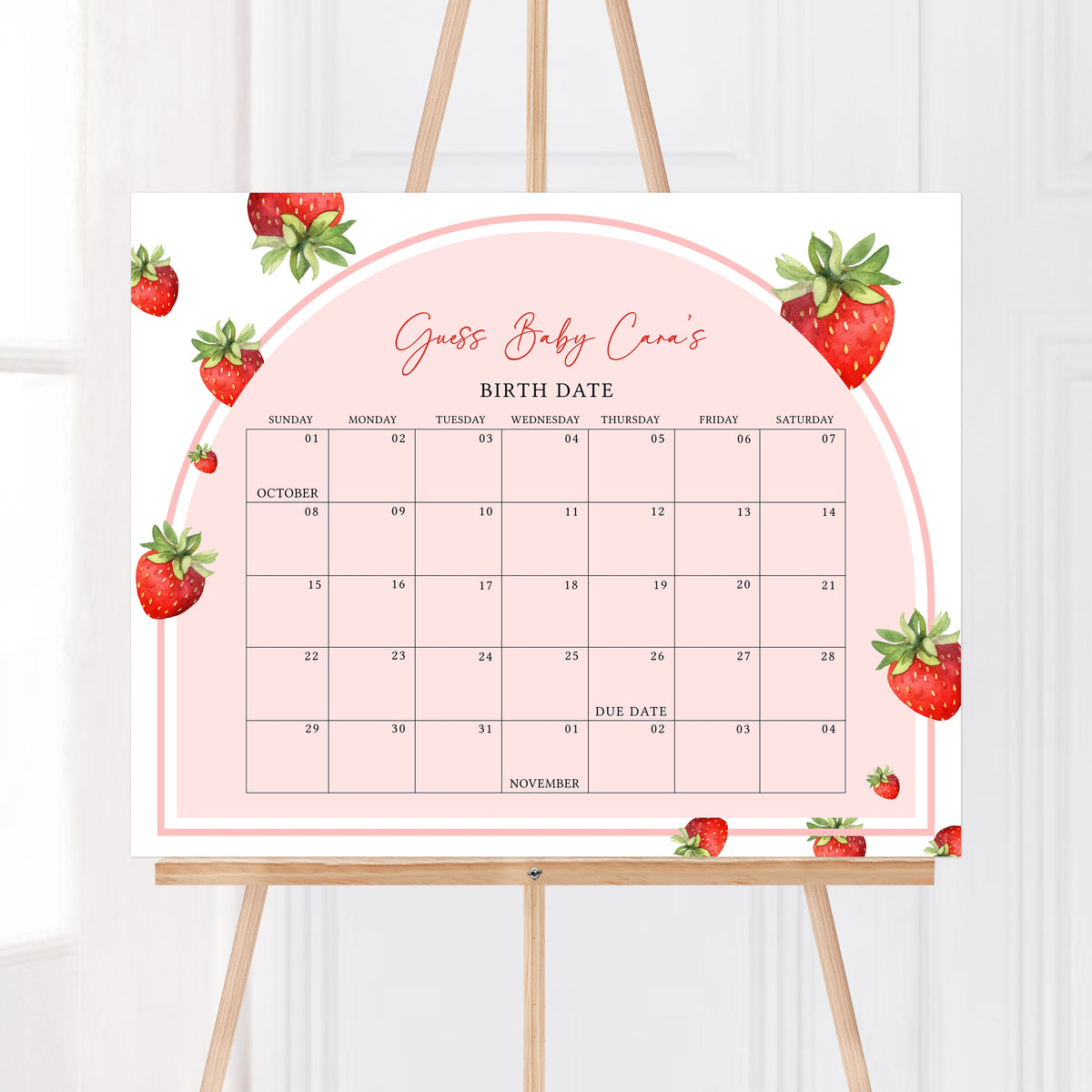 Editable Strawberry Baby Shower Due Date Calendar – Cuddle Palette