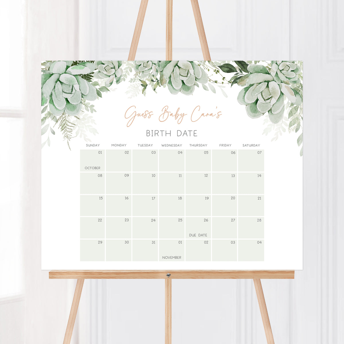 Printable Baby Shower Due Date Calendar Game Greenery – Cuddle Palette
