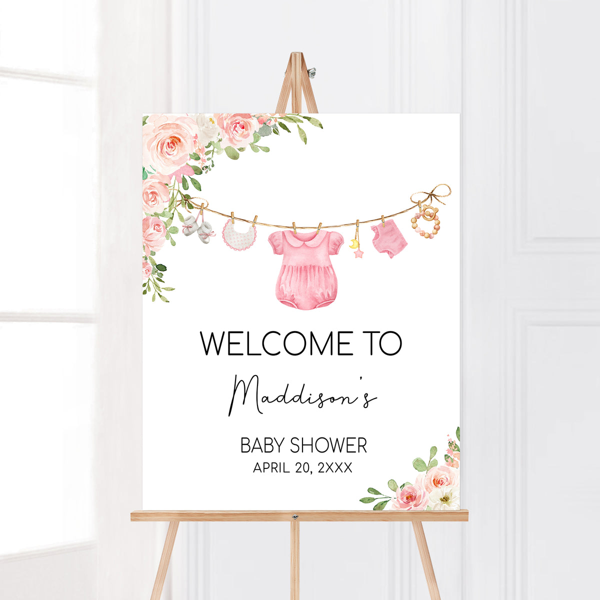 Editable Girl Baby Clothes Baby Shower Welcome Sign – Cuddle Palette