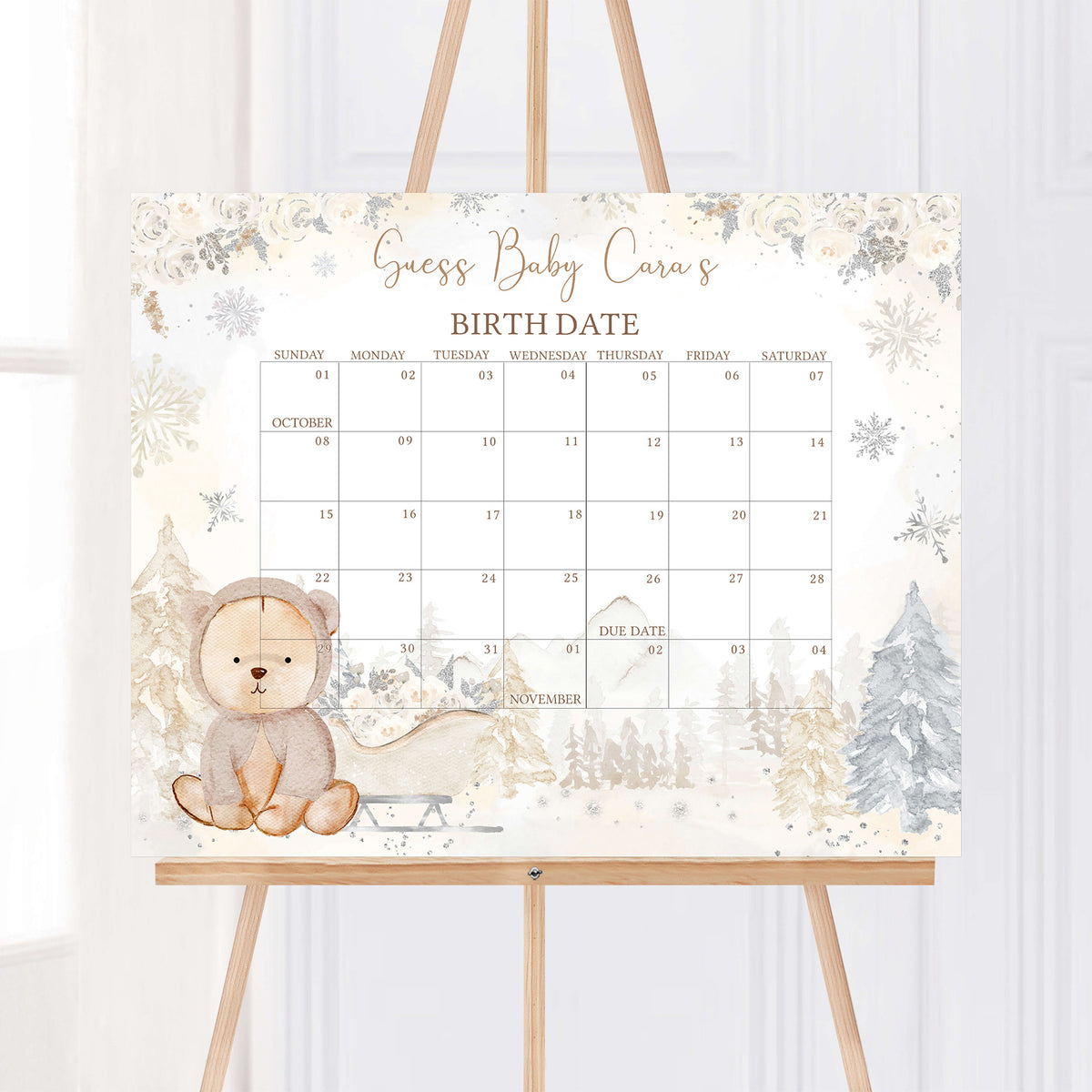 Printable Snowflake Bear Guess Baby Birthday for Gender Neutral Shower ...