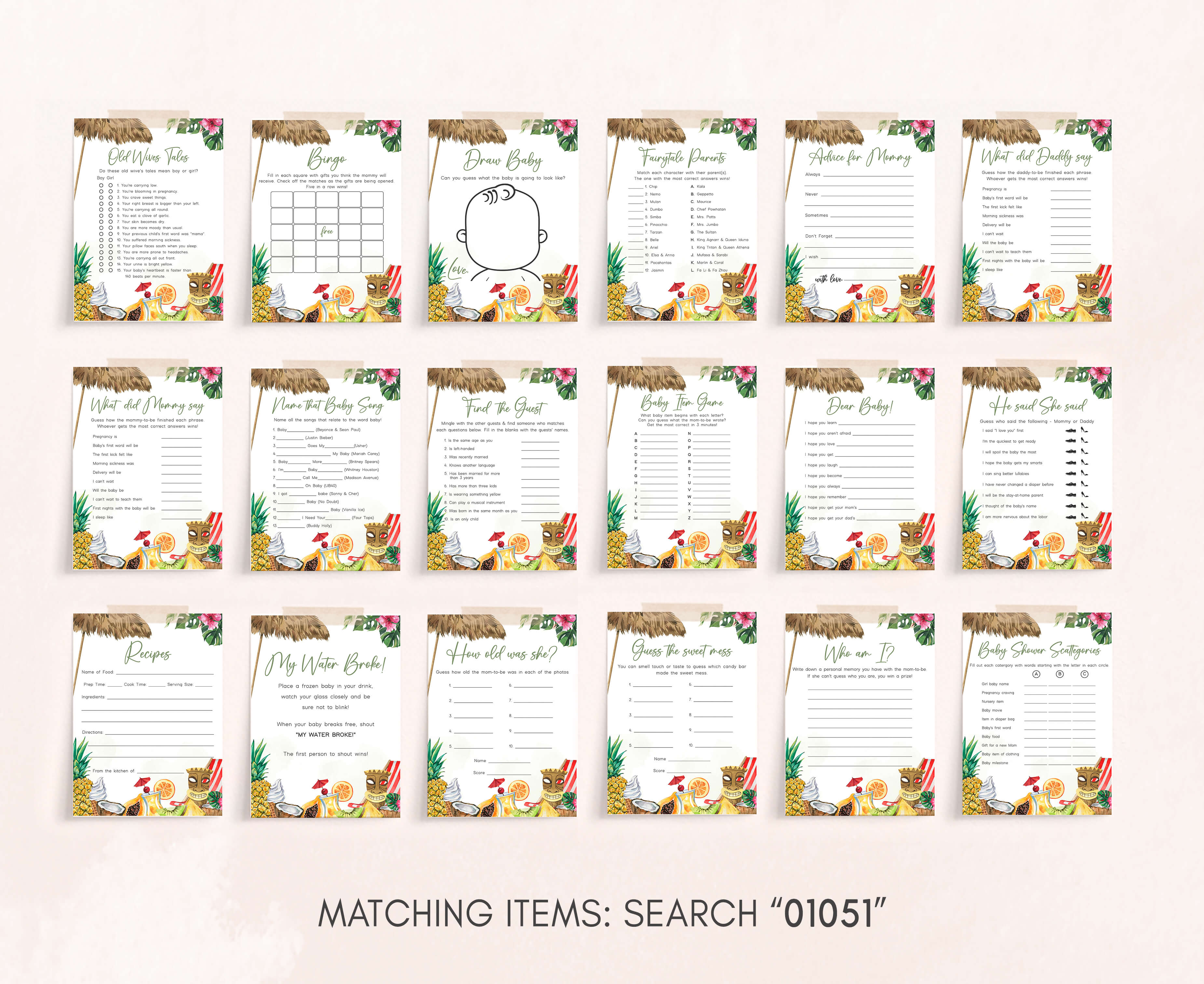 Editable Aloha Baby Shower Games Bundle – Cuddle Palette