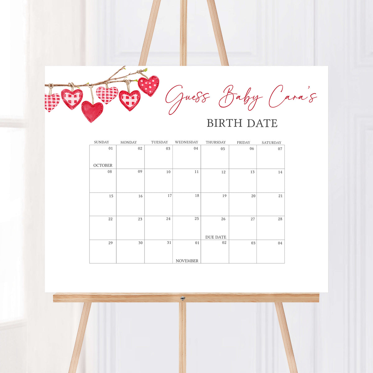 Editable Valentine Baby Shower Due Date Calendar – Cuddle Palette