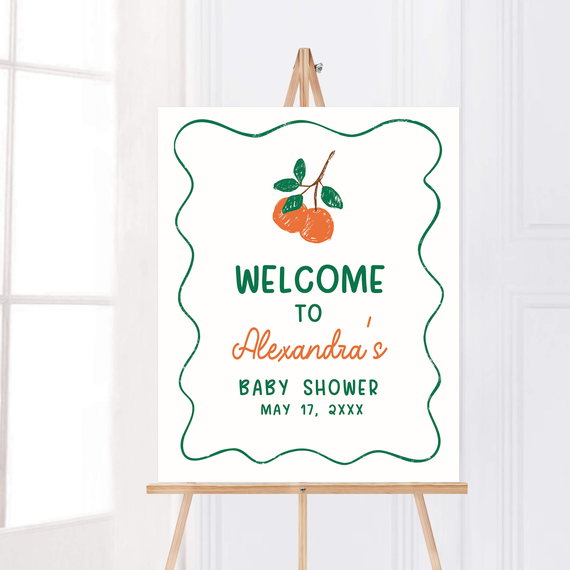 Editable Orange Cutie Baby Shower Welcome Sign – Cuddle Palette
