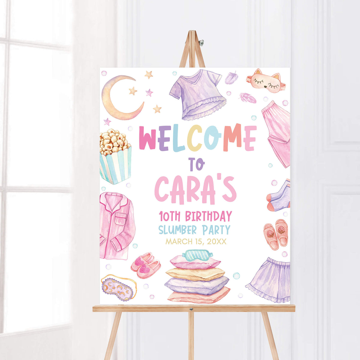 Editable Slumber Party Birthday Welcome Sign – Cuddle Palette