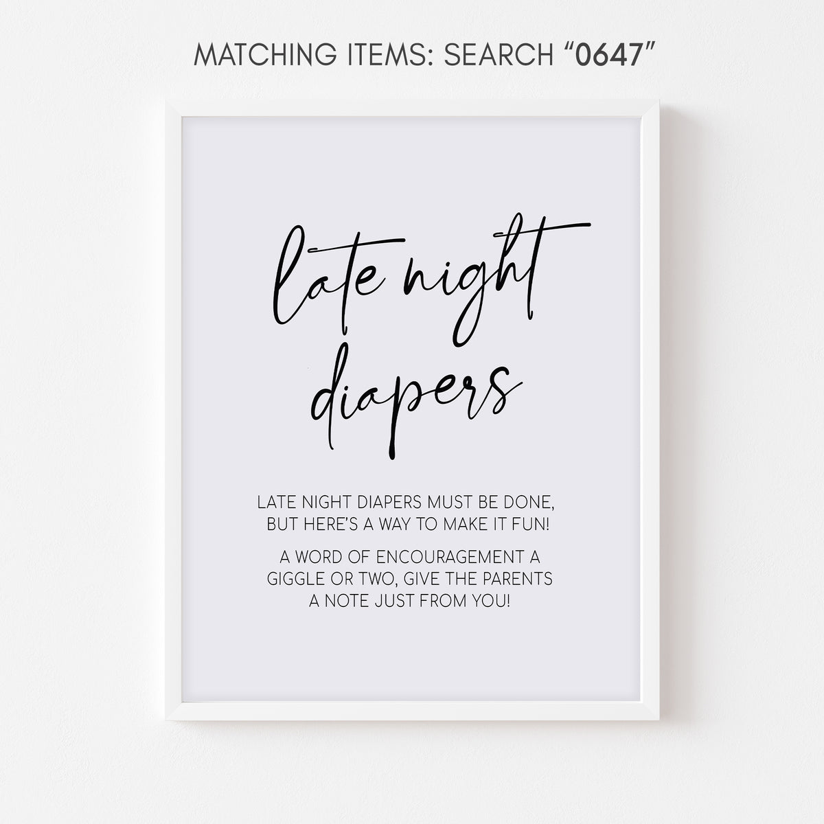 Minimalist Baby Shower Late Night Diapers Sign – Cuddle Palette