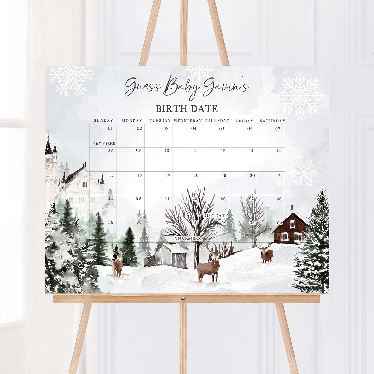 Editable Baby It's Cold Outside Winter Woodland Baby Shower Due Date C ...