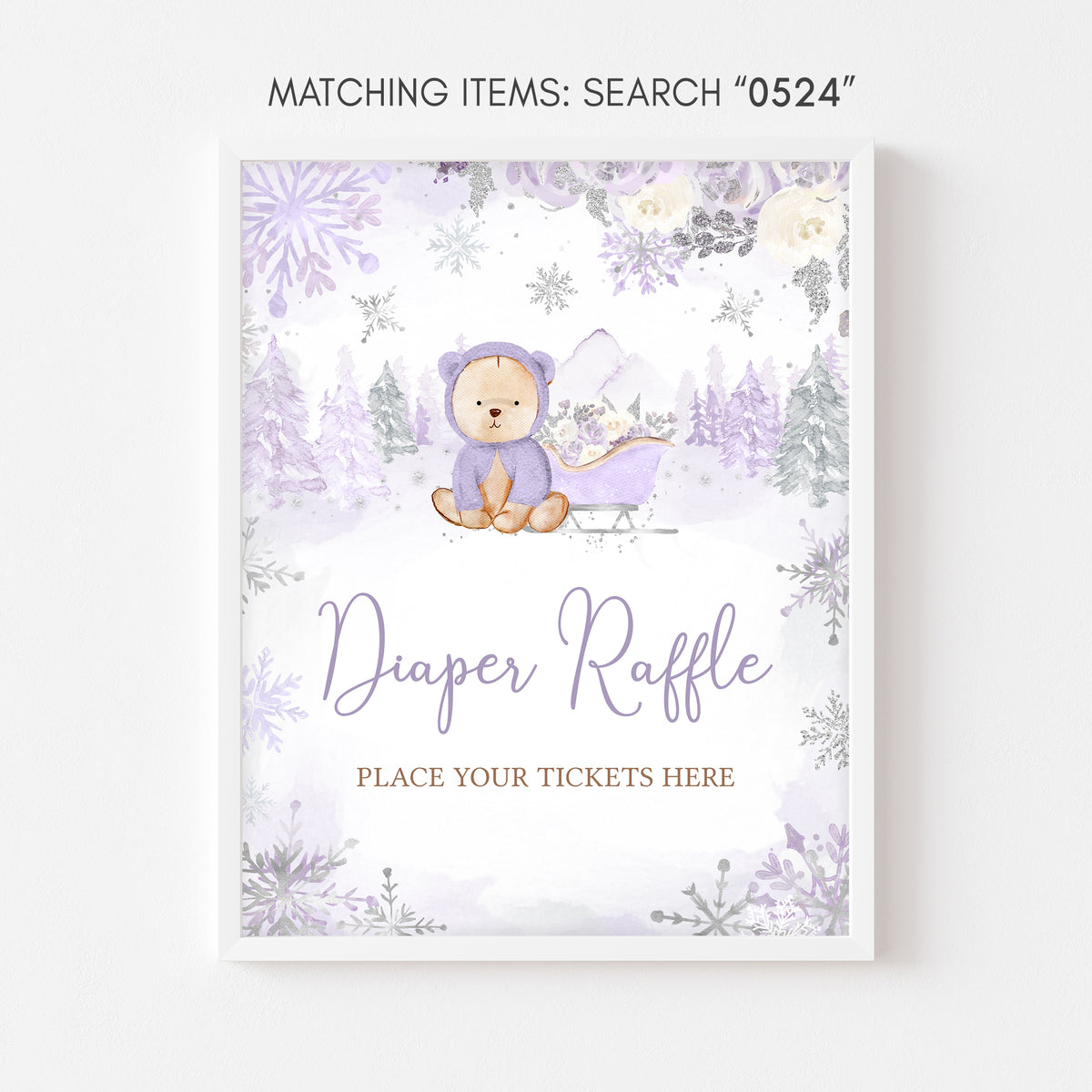 Purple Winter Bear Baby Shower Diaper Raffle Sign – Cuddle Palette